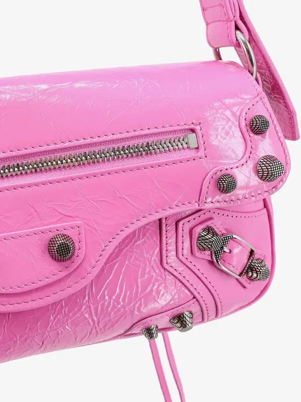 Balenciaga Leather Shoulder Bag With Metal Details - Pink
