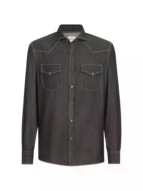 Brunello Cucinelli Lightweight Denim Western Shirt - Grey