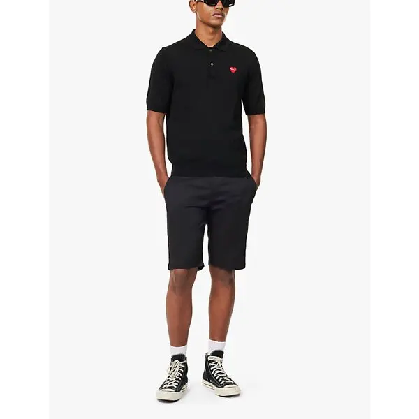 Play Comme Des Garcon Logo-patch Short-sleeve Wool Polo Shirt - Black