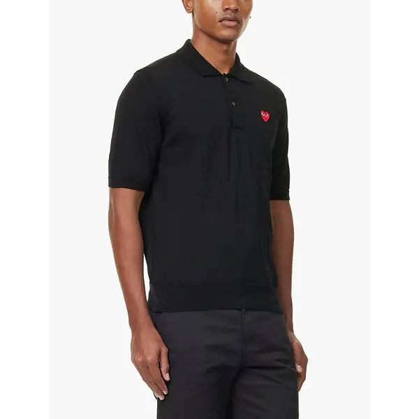 Play Comme Des Garcon Logo-patch Short-sleeve Wool Polo Shirt - Black