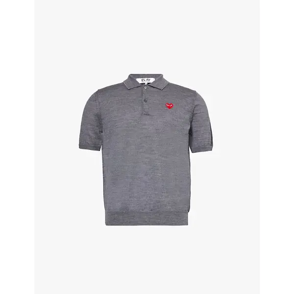 Play Comme Des Garcon Logo-patch Short-sleeve Wool Polo Shirt - Grey