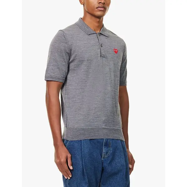 Play Comme Des Garcon Logo-patch Short-sleeve Wool Polo Shirt - Grey