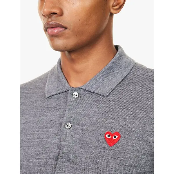 Play Comme Des Garcon Logo-patch Short-sleeve Wool Polo Shirt - Grey