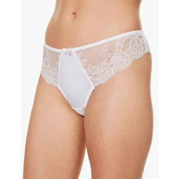 Panache Ana High-rise Floral-embroidered Stretch-lace Thong - White