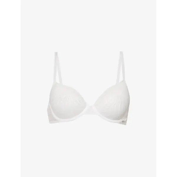 Calvin Klein Sheer Marquisette Floral-embroidered Stretch-lace Bra - White