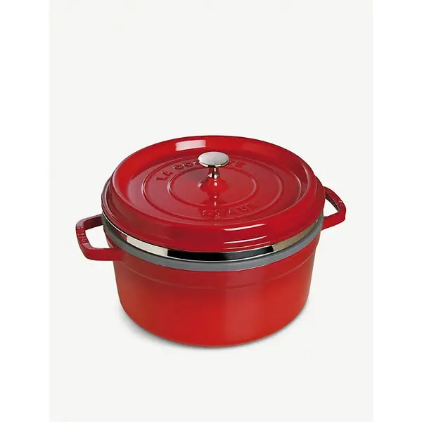 STAUB Round Cast Iron Cocotte With Steamer - Cherry