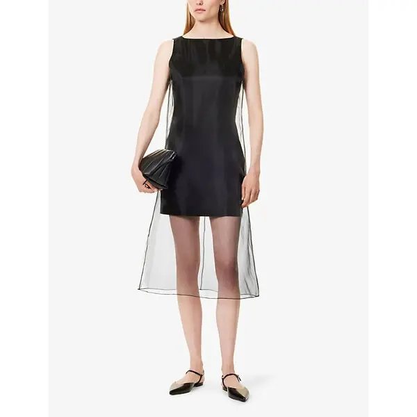 theory sheer overlay dress Theory Sheer-Overlay Linen-Blend Midi Dress In Black - 64% Off
