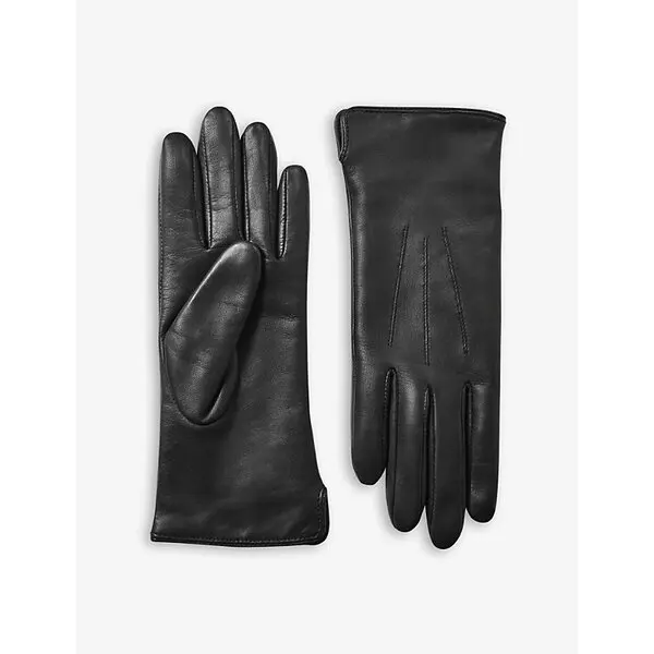 ASPINAL OF LONDON Stitch-embellished Leather Gloves - Black