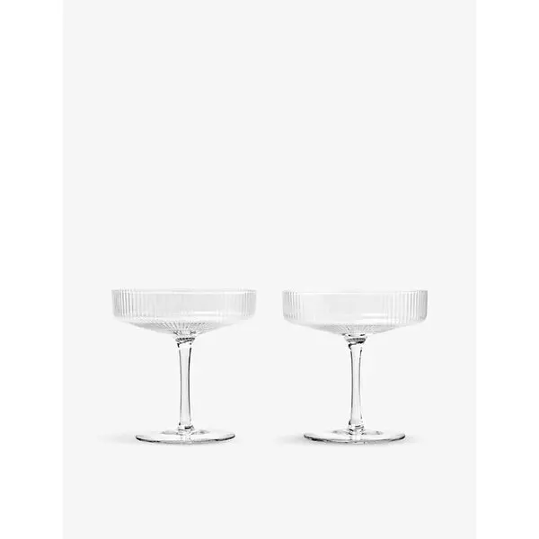 FERM LIVING Ripple Straight-sided Glass Champagne Saucers Set Of Two - One-color