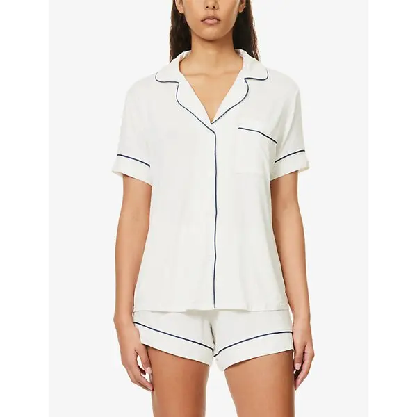 Eberjey Gisele Relaxed-fit Stretch-woven Jersey Pyjama Set - Ivory Navy