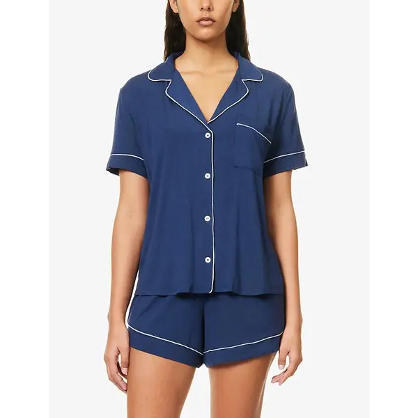 Eberjey Gisele Relaxed-fit Stretch-woven Jersey Pyjama Set - Navy Ivory
