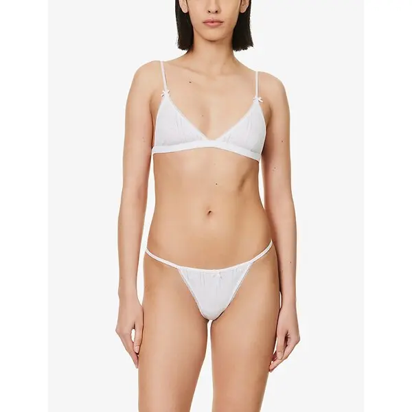 COU COU Pointelle Cotton Triangle Bra - 001 White