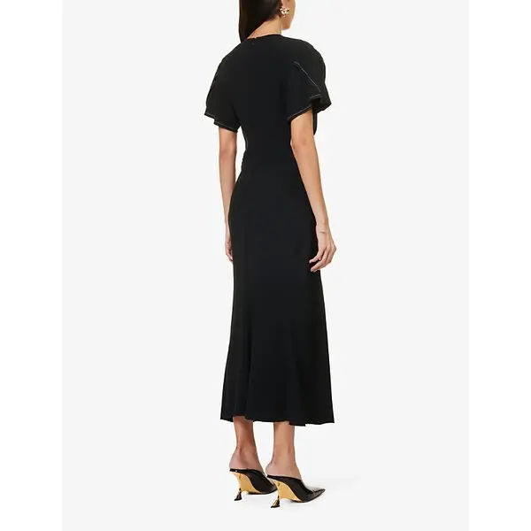 green emerald velvet dress Scoop Neck, Open Back, Asymmetric Hem With Slit Detail Fit And Flare M   John Paul Ataker