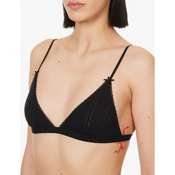 COU COU Pointelle Cotton Triangle Bra - 2black