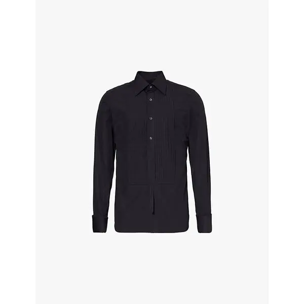 TOM FORD Pleated-bib Slim-fit Cotton Shirt - Black