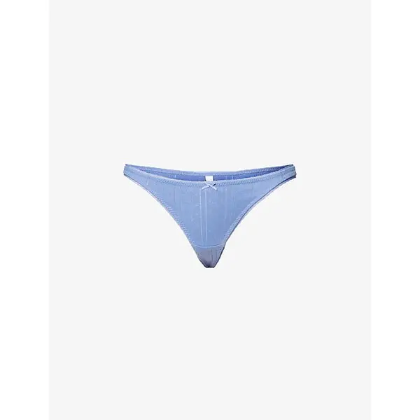 COU COU Pointelle Mid-rise Cotton Thong - French Blue