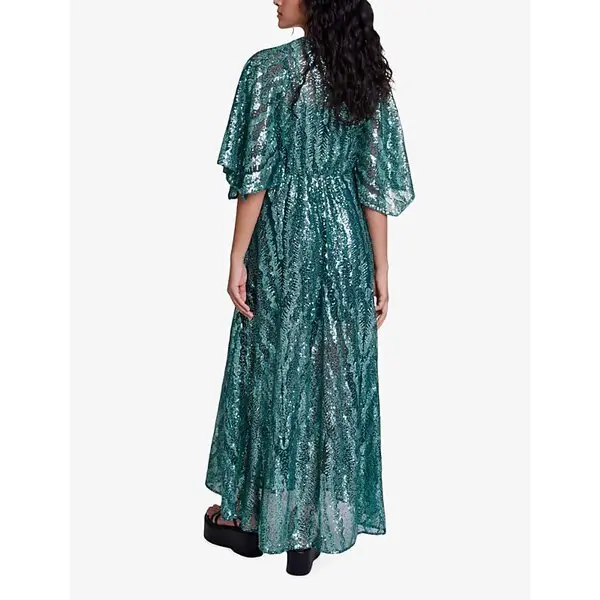 green emerald velvet dress Lujen Embellished Sequin Maxi Dress