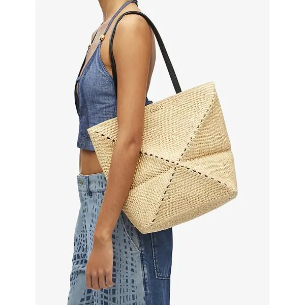 Loewe X Paula's Ibiza Puzzle Fold Medium Raffia Tote Bag - Natural