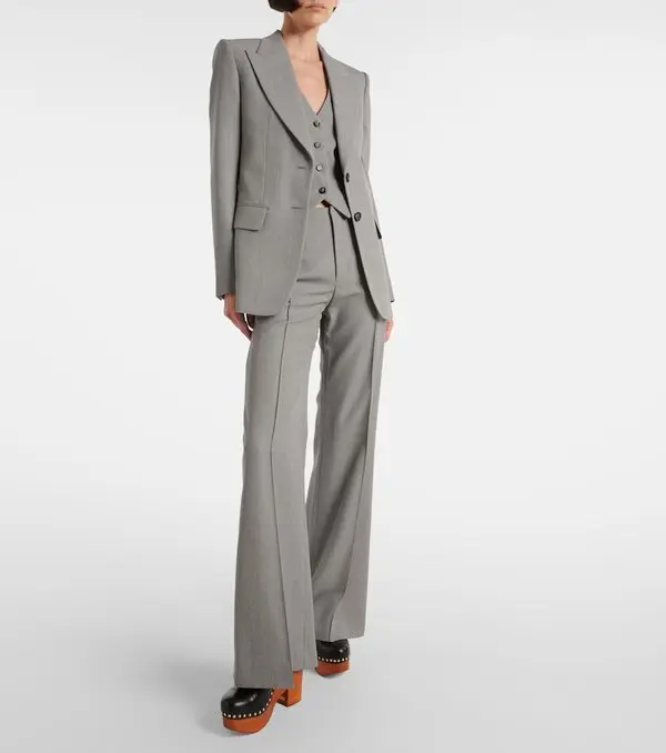 Chloé Wool Flared Trousers - Grey