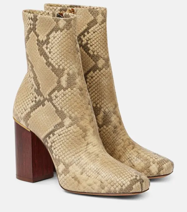 Chloé Ambre Snake-effect Leather Ankle Boots - Beige