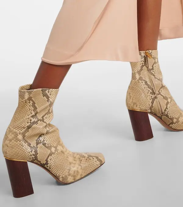 Chloé Ambre Snake-effect Leather Ankle Boots