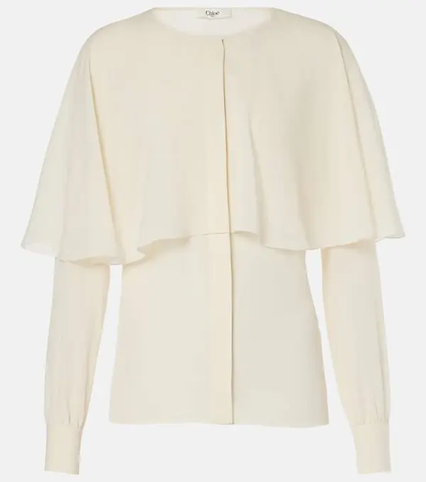 Chloé Caped Silk Chiffon Blouse - White