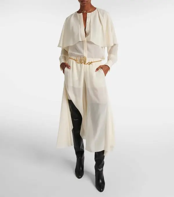 Chloé Caped Silk Chiffon Blouse - White