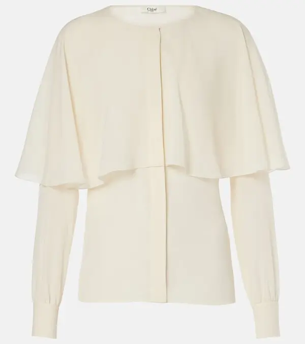 Chloé Caped Silk Chiffon Blouse - White