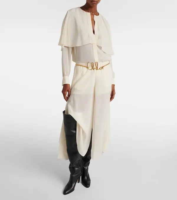 Chloé Caped Silk Chiffon Blouse - White