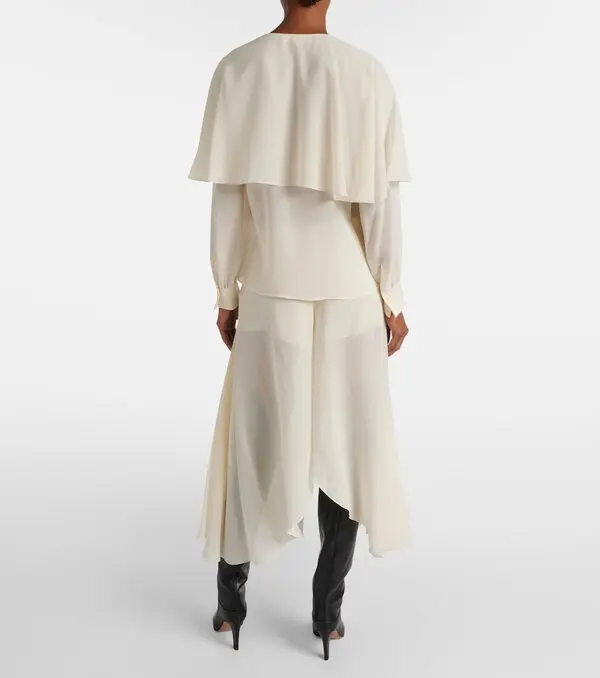 Chloé Caped Silk Chiffon Blouse - White