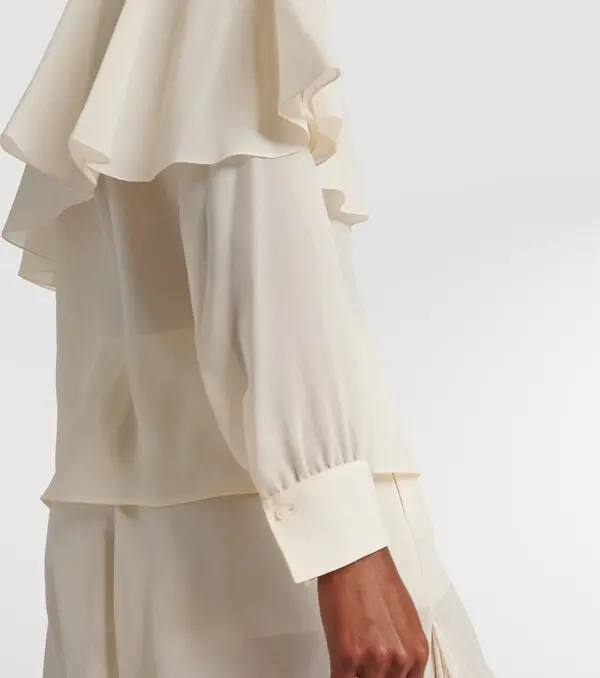 Chloé Caped Silk Chiffon Blouse - White