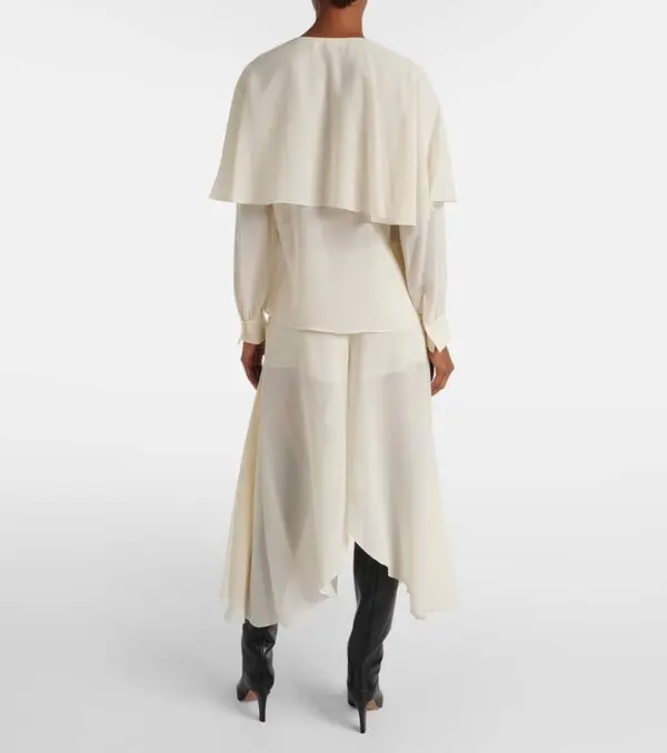 Chloé Caped Silk Chiffon Blouse - White