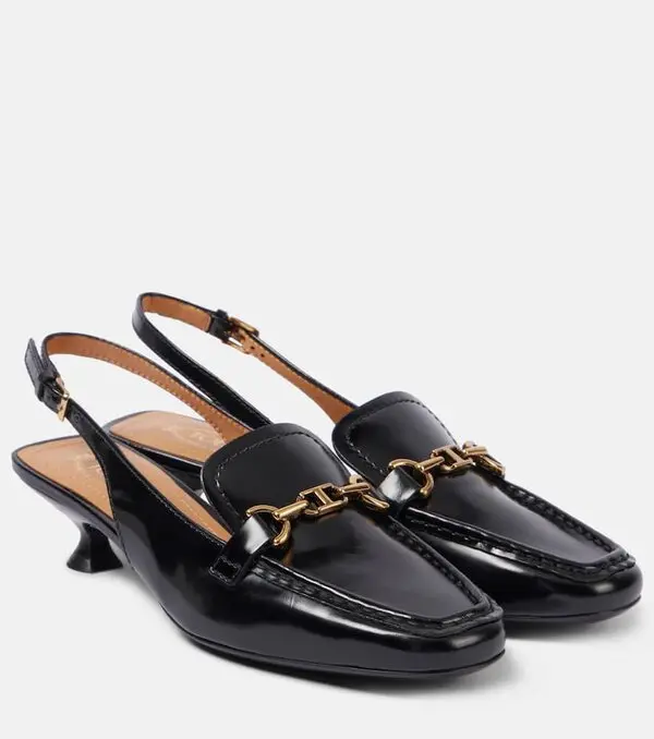 TOD'S 35 Leather Slingback Pumps - Black