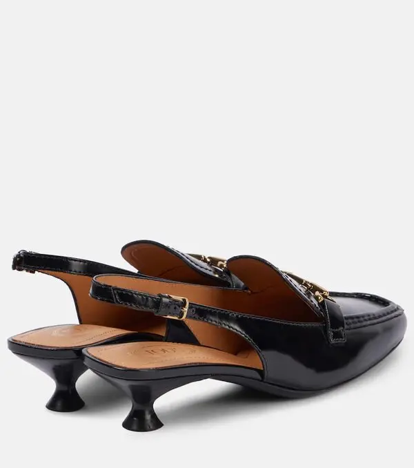 TOD'S 35 Leather Slingback Pumps - Black