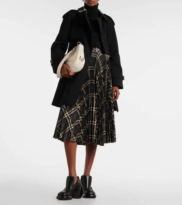 Burberry Pleated Checked Midi Skirt