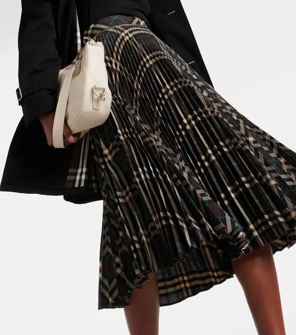 Burberry Pleated Checked Midi Skirt