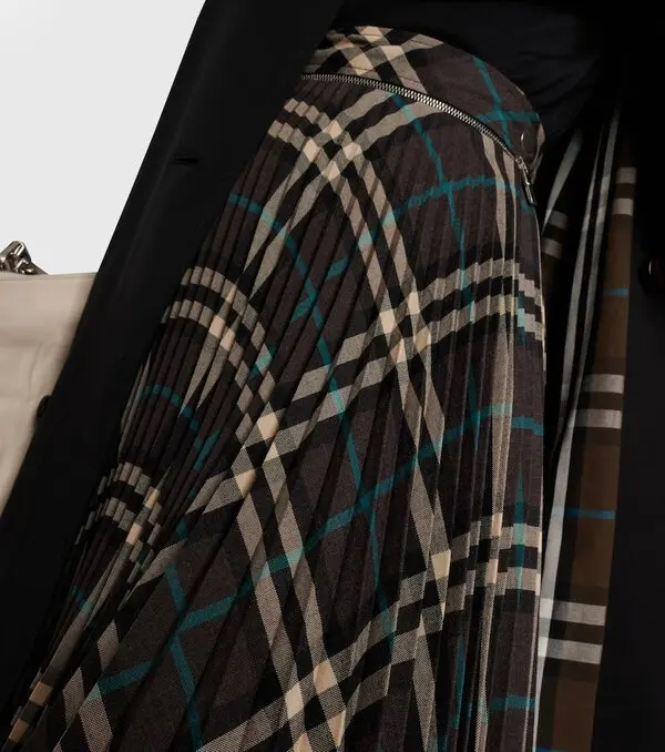 Burberry Pleated Checked Midi Skirt