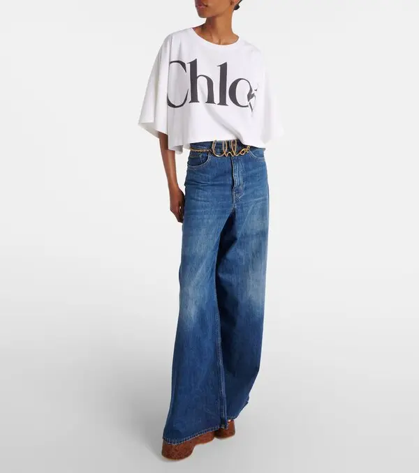 Chloé Logo Cropped T-shirt - White