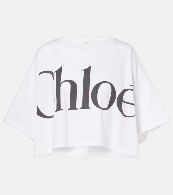 Chloé Logo Cropped Cotton T-shirt - White