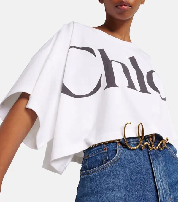Chloé Logo Cropped Cotton T-shirt - White