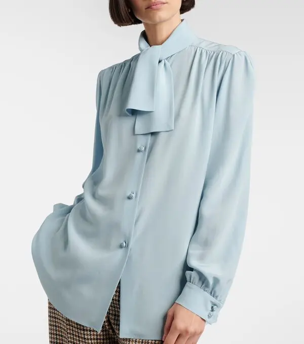 Valentino Garavani Tie-neck Silk Crêpe De Chine Shirt - Blue