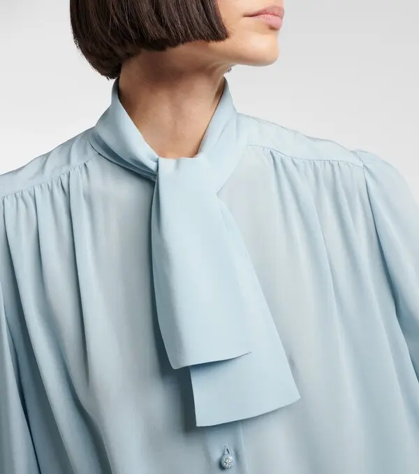 Valentino Garavani Tie-neck Silk Crêpe De Chine Shirt - Blue