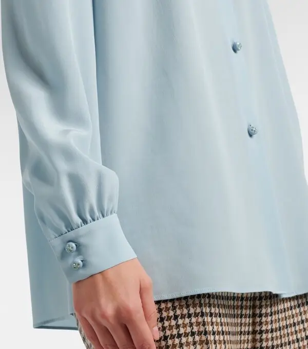 Valentino Garavani Tie-neck Silk Crêpe De Chine Shirt - Blue