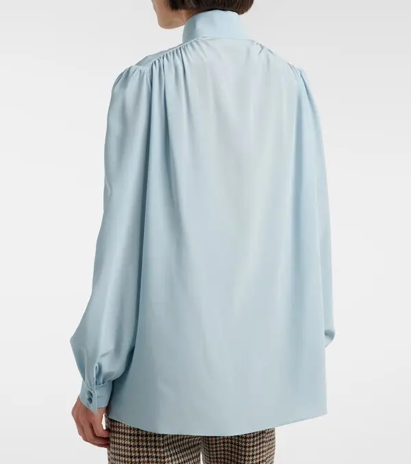 Valentino Garavani Tie-neck Silk Crêpe De Chine Shirt - Blue
