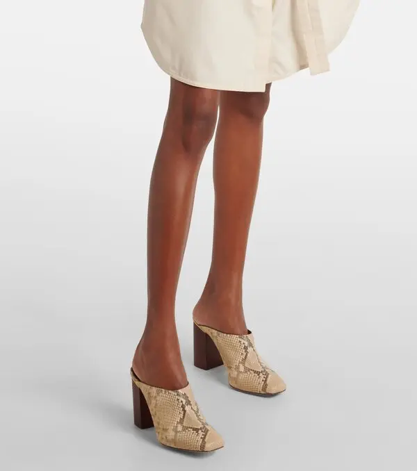 Chloé Ambre Snake-effect Leather Mules