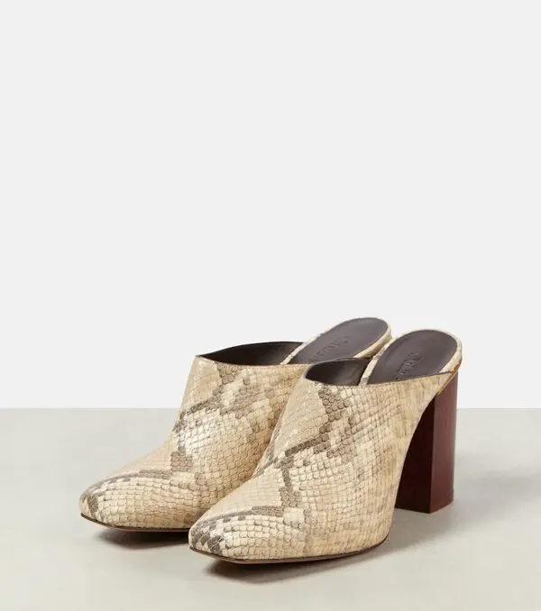 Chloé Ambre Snake-effect Leather Mules