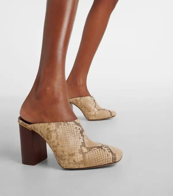 Chloé Ambre Snake-effect Leather Mules