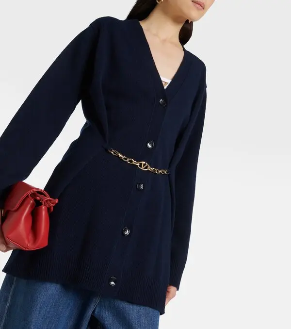 Valentino Garavani Chain-detail Virgin Wool Cardigan