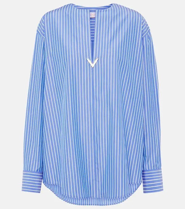 Valentino Garavani Vgold Striped Cotton Poplin Blouse