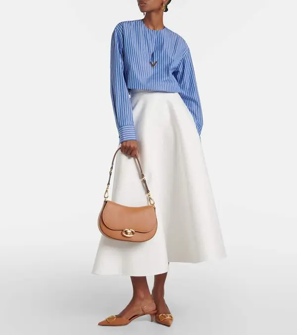 Valentino Garavani Vgold Striped Cotton Poplin Blouse